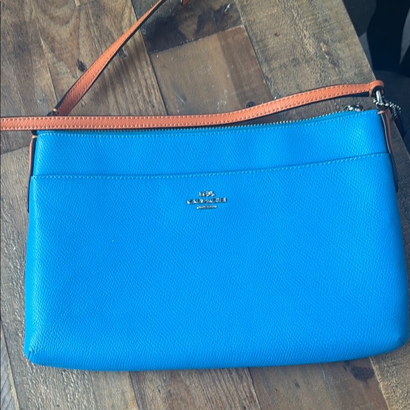 Coach | Bags | Coach Blue And Tan Crossbody Bag Sleek Design Great ...